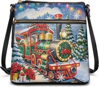 Coloranimal Sac &agrave; bandouli&egrave;re en cuir pour femme avec fermeture &eacute;clair, sac &agrave; main tendance et l&eacute;ger avec plusieurs poches, Train de No&euml;l