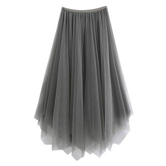 Generic Jupe en tulle pour femme avec ourlet asym&eacute;trique et coupe trap&egrave;ze, longueur midi, jupe tutu fluide pour femme, 02 _gris, Taille unique