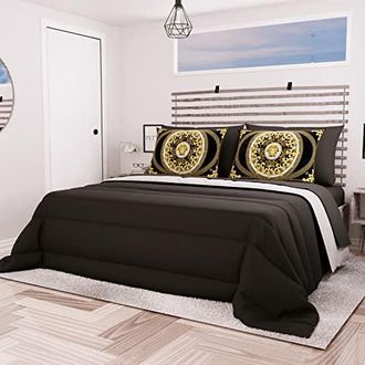 Petti Artigiani Italiani Steppdecke für Einzelbett, schwarz, Winterdecke, doppelseitig, 100% hypoallergene Mikrofaser, hergestellt in Italien