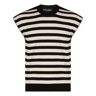 Dolce & Gabbana Gestreifter Baumwollpullover Gerippter Ausschnitt - - Knitwear - Herren - Schwarzk - M