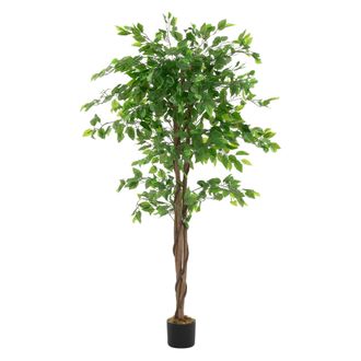 ML Design ML-Design Kunstpflanze Ficus 150 cm, K&uuml;nstliche Pflanzen gro&szlig; wie echt, Fake Zimmerpflanze mit Naturholzstamm im Topf, Deko Plastikpflanzen Innen/Au&szlig;e