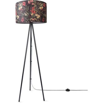 Paco Home Paco Home - Lampadaire Salon Déco Bureau Trépied Abat-Jour Rond Tissu Fleurs Jungle Design 5 (Ø45,5 cm), Lampadaire tripode - Noir