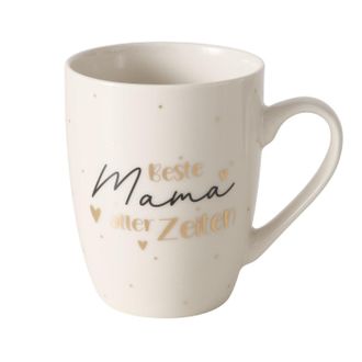Boltze Keramik Kaffeebecher mit Spruch, Beste Mama aller Zeiten Design, Wei&szlig; mit Gold und Schwarz, Geschenkverpackung, Sp&uuml;lmaschinengeeignet