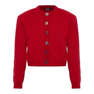 Rotate Rotate Birger Christensen, Femme, Pulls, Rouge, Taille: 42 FR Cardigan en coton avec &eacute;paulettes