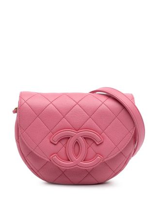 Chanel mini sac à bandoulière CC Flap en cuir Caviar matelassé (2021-2025) - Rose