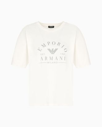 Emporio Armani Damen Iconic Logoband Rundhals T-Shirt Wei&szlig; XL Loose Fit, wei&szlig;, XL