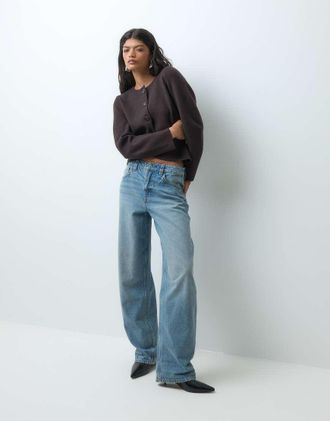 Vero Moda Premium strukturierte Strickjacke mit Rundhalsausschnitt in Schokobraun