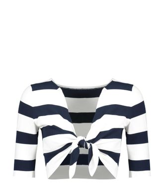 Roberto Collina Top Ray&eacute; Blanc Bleu