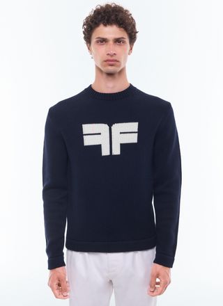 Fursac Pull en coton et laine &agrave; logo - Taille S - Homme