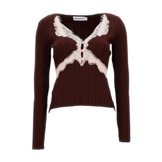 Self Portrait Femme, Tops, Brun, Taille: 36 FR Top c&ocirc;tel&eacute; avec bordure en dentelle