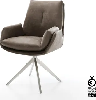 DELIFE Drehstuhl Clea-Flex Mikrofaser Taupe Vintage Kreuzgestell breit Edelstahl 360&deg; drehbar Wippfunktion, Esszimmerst&uuml;hle