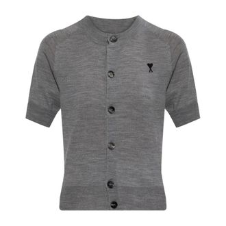 Ami Femme, Pulls, Gris, Taille: 36 FR Wool Short Sleeves Cardigan