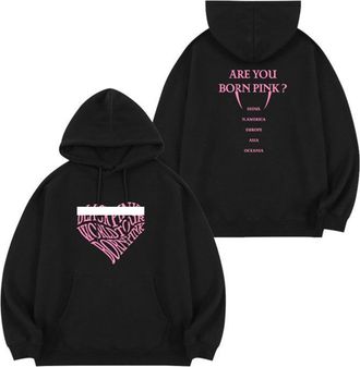Generic BLI-NK Album Born Pink Hoodie Support Bedrucktes Merch-Sweatshirt 2023 Baumwoll-Rei&szlig;verschluss-Shirts(A Black-Fleece,M)