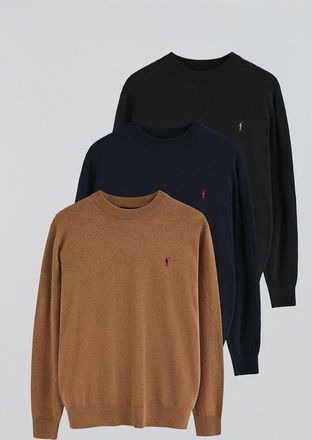 Polo Club Dreierpack Herrenpullover schwarz, marineblau und braun meliert aus Wollgemisch mit gesticktem Rigby Go-Logo