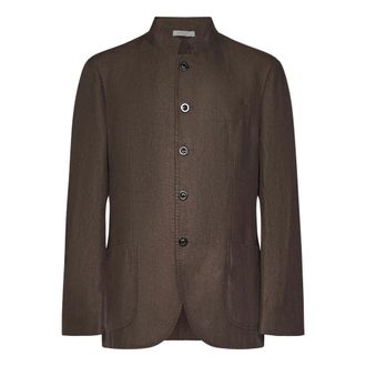 Boglioli Brauner Leinenblazer Mit Stehkragen - - Jackets - Herren - Braun - 2XL