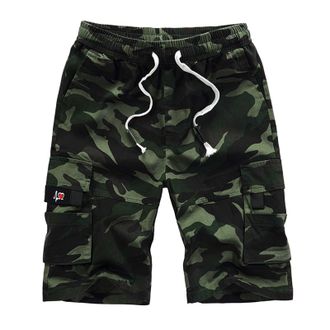 Generic Hosen Herren, M&auml;Nnliche L&auml;Ssige Hose Mit Mittlerer Taille, Kurze Cargohose, Camouflage-Tasche, Tunnelzug-Shorts