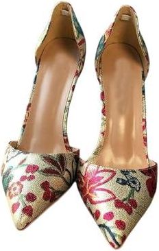 Generic YUJIEBB Chaussures de mari&eacute;e sexy &agrave; bout pointu pour femme Motif floral Dor&eacute; Taille 33-46, Talon dor&eacute; de 12 cm, 40.5 EU