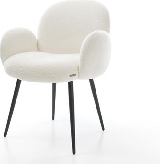 DELIFE Esszimmerstuhl Nube-Flex mit Armlehnen Boucl&eacute; Soft Beige 4-Fu&szlig; konisch Schwarz Taschenfederkern, Esszimmerst&uuml;hle