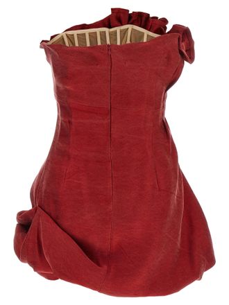 Magda Butrym Asymmetrical Pleated Silk Dress - Red