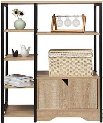 Woltu Étagère de Rangement avec Armoire, Bibliothèque avec Étagères 80x35x97 cm, Étagère Style Industriel, Structure Métallique, Noir + Chêne Clair, RGB08he