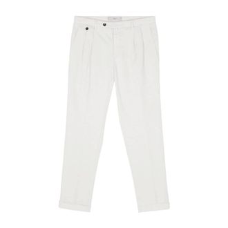 BRIGLIA 1949 Homme, Pantalons, Blanc, Taille: 2XL Pantalon Blanc en M&eacute;lange de Coton avec D&eacute;tails Pliss&eacute;s
