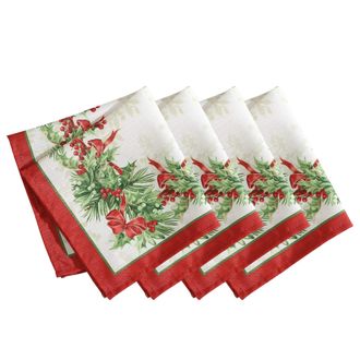 Elrene Holly Traditions Servietten mit Stoffrand, Stoff, Mehrfarbig, 17 x 17, 4