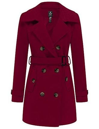 Wantdo Manteau Chaud &agrave; Double Boutonnage pour Femme Bordeaux L