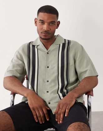 HUGO BOSS HUGO Red - Chemise oversize &agrave; rayures - Vert clair-Bleu