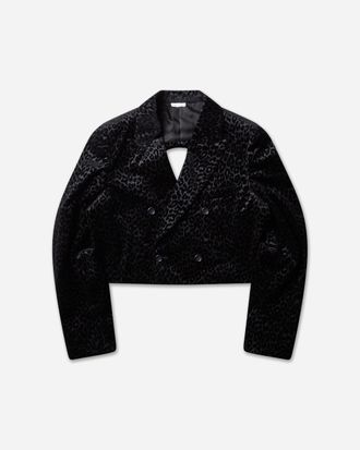 Comme Des Gar&ccedil;ons Men s Cotton Velvet Leopard Print Cropped Blazer Black
