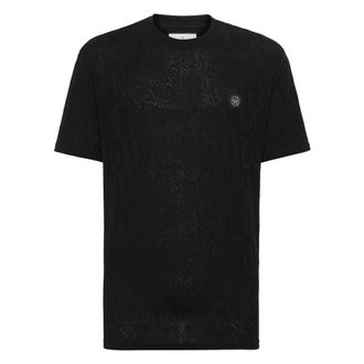 Philipp Plein Homme, Tops, Noir, Taille: 3XL T-Shirt Col Rond Monogramme