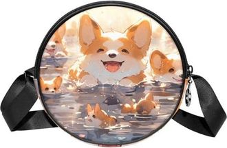 Generic Petit sac &agrave; bandouli&egrave;re Circle pour femme, petit sac &agrave; bandouli&egrave;re Corgi avec fermeture &eacute;clair, bretelles r&eacute;glables, sac &agrave; main rond d&eacute;contract&eacute; pour 