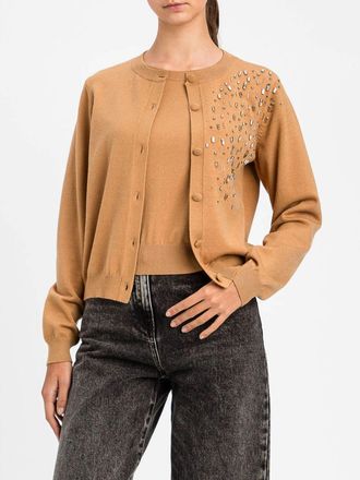 Twin-Set Cardigan col rond en viscose m&eacute;lang&eacute;e avec application de cristaux