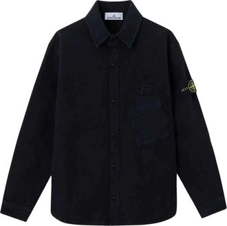 Stone Island Chemise en moleskine de coton &agrave; poches plaqu&eacute;es - Homme - Chemises - Noir - Taille: XL