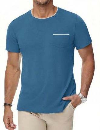 iClosam T-Shirt pour Homme en Coton, T-Shirts &agrave; Manches Courtes avec Poche Poitrine, Manches Courtes, col Rond, Polyvalent et Confortable, Coupe Classique