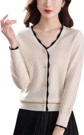 Generic Pull &eacute;l&eacute;gant &agrave; manches longues pour femme - Col en V - Patchwork contrast&eacute; - Pour printemps, Blanc, XXL