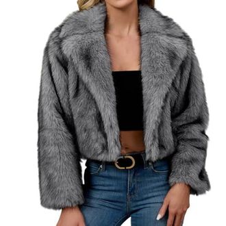 Generic Veste courte en fausse fourrure pour femme, cardigan court &eacute;l&eacute;gant &agrave; manches longues ouvert sur le devant, revers de couleur unie, manteau d&eacute;contract&eacute;