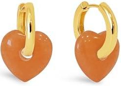 Singularu Boucles doreilles Coeur Jade. Laiton avec Plaqu&eacute; Or 18Kt. Motif Coeur en Pierre Naturelle Jade Orange. Fermoir Congo/Click. Bijoux pour Femme