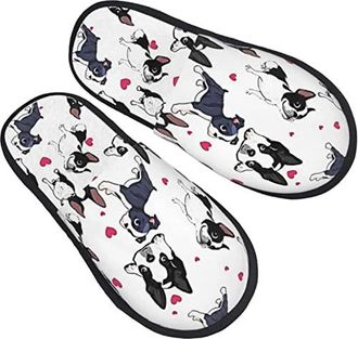 Generic Chaussons Femme Homme Terrier Chien Coeur Rouge Chaussures DInt&eacute;rieur Antid&eacute;rapant Chaussures Peluche Chausson DHiver Pour H&ocirc;tel Ext&eacute;rieur Int&eacute;rieur M