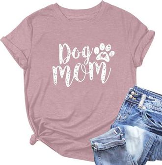 Generic T-shirt pour femme avec imprim&eacute; - T-shirt mignon &agrave; manches courtes pour maman et chien, Rose, XXL