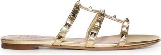 Valentino Garavani Femme, Chaussures, Jaune, Taille: 37 EU Sandale Slide Rockstud en Nappa Lamin&eacute;