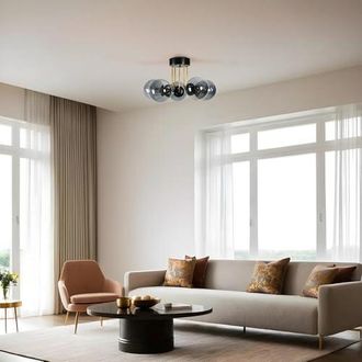 Opviq Elegant Black & Fume Chandelier, Metal Body, 45 cm Diameter, 30 cm Height, E27 Socket Max 40W, IP20 | Perfect for Modern Living Spaces