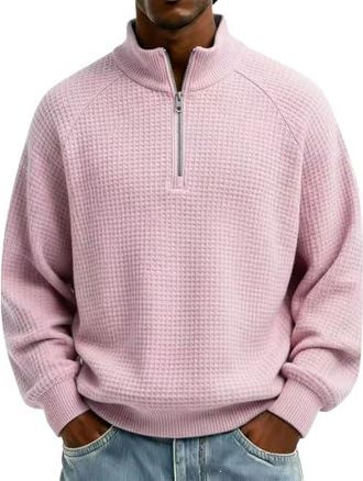 Generic Pull &agrave; manches longues pour homme - &Eacute;l&eacute;gant - Oversize - Col montant - Hiver - Quarter - Fermeture &eacute;clair - V&ecirc;tement de sport - Sans capuche, Rose, XX