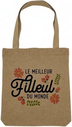 Fabulous Sac Shopping Tote Bag Aspect Lin - Le Meilleur Filleul du Monde Famille Parrain Marraine - Sac de Courses Toile Epaisse 360g Beige Naturel Cabas Port&eacute;