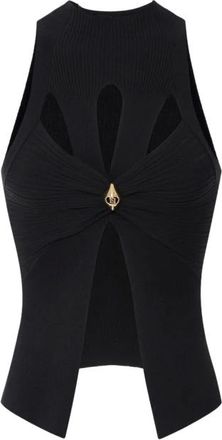 Elisabetta Franchi Femme, Tops, Noir, Taille: 42 FR Top en maille c&ocirc;tel&eacute;e