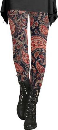 Generic Legging taille haute pour femme, motif fleurs de noix de cajou, pantalon de gym, de yoga, extensible, doux, coloré, confortable, Rouge brique., XXL