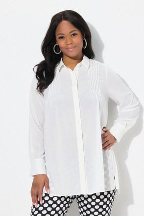 Ulla Popken Longbluse Bluse Plissee-R&uuml;cken A-Linie Hemdkragen Langarm