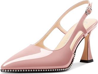 Castamere Femmes Slingback Bloc Chunky Haut High Talon Heel Ferm&eacute; Pointu Bout Escarpins Dress Mariage Party Chaussures 9 CM Heels Rose P&acirc;le 37 EU