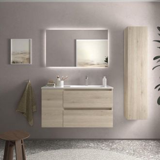 Cygnus Bath Meuble de salle de bain BEQUIA PLUS 100cm Naturel Vasque Porcelaine Robinet &agrave; droite 1P