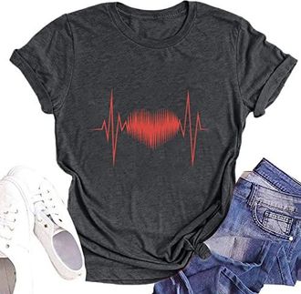 Generic T-shirt d&eacute;contract&eacute; &agrave; manches courtes et col rond pour femme 2026, gris fonc&eacute;, XL