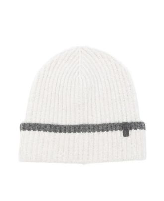 Brunello Cucinelli Brunello Cucinelli Caps & M&uuml;tzen - Ribbed Knit Beanie With Contrasting Stripe Detail - Gr. M - in Wei&szlig; - f&uuml;r Damen